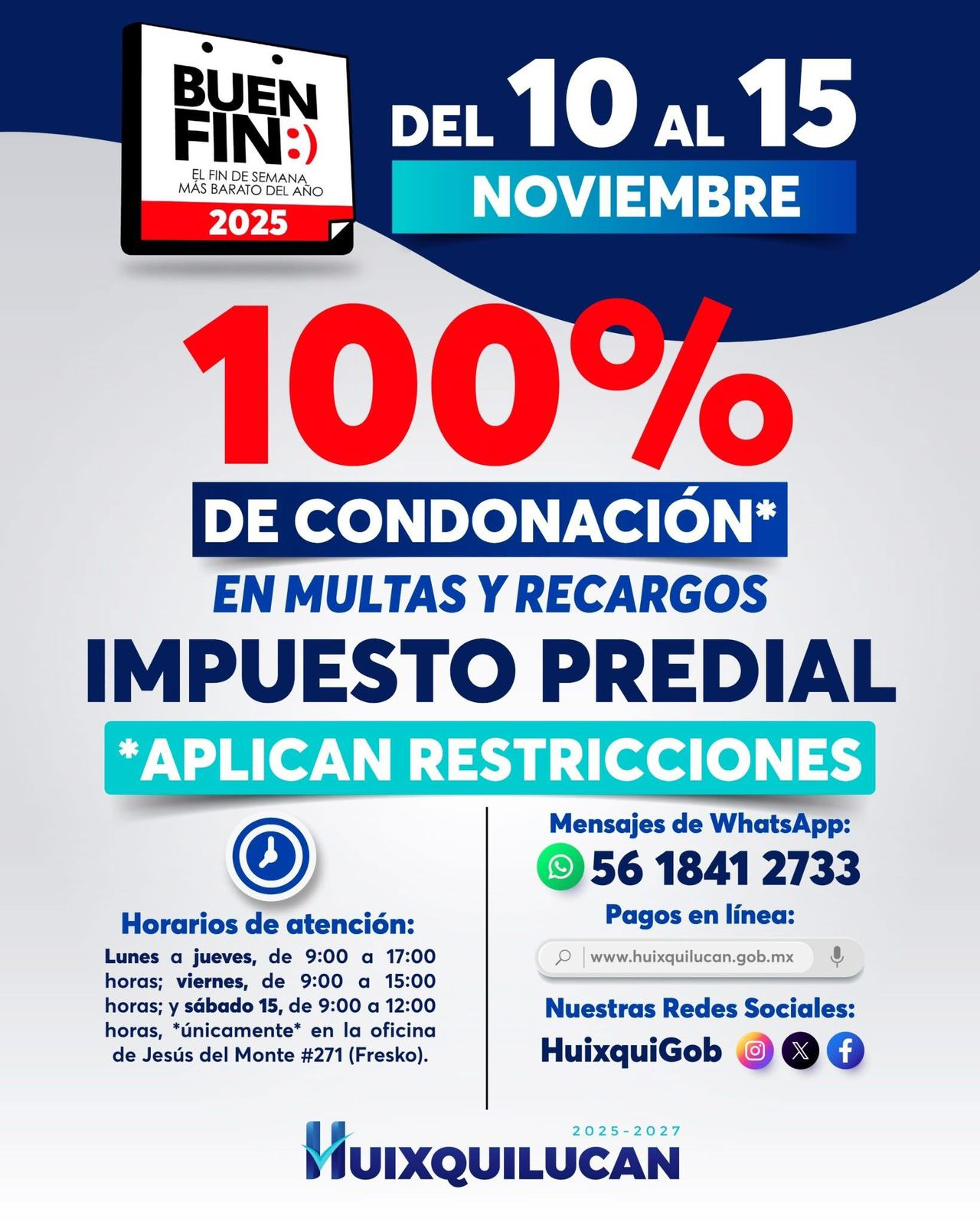 LLEGA EL “BUEN FIN 2025” A HUIXQUILUCAN CON DESCUENTOS EN EL PAGO DEL IMPUESTO PREDIAL Y AGUA ...